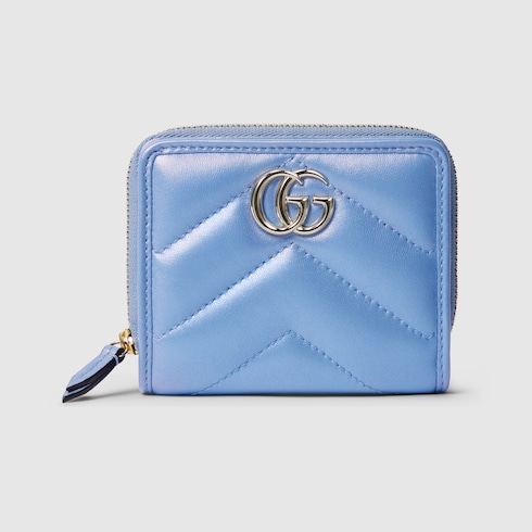 GG Marmont mini wallet in Blue Leather | GUCCI® SI