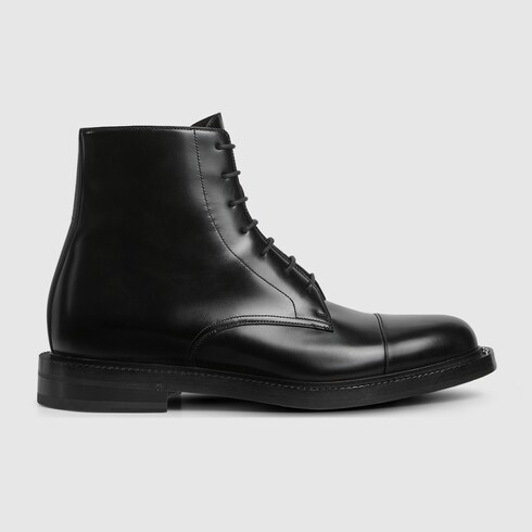 Men's lace-up bootie in Black Leather | GUCCI® SI