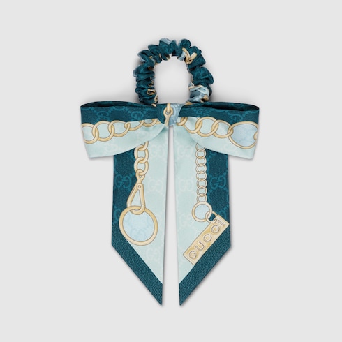 Silk GG Gucci chain scrunchie in blue and light blue | GUCCI® ZA