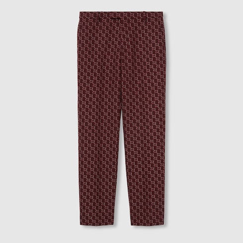 GG wool with optical effect pant in Rosso Ancora red and white | GUCCI ...