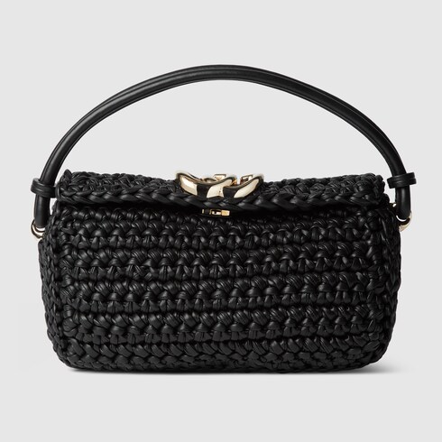 Small top handle bag with Double G in Black Leather | GUCCI® SI
