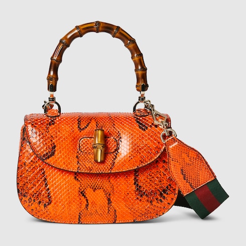 Gucci Bamboo 1947 small python bag in Orange Precious Skins | GUCCI® SI