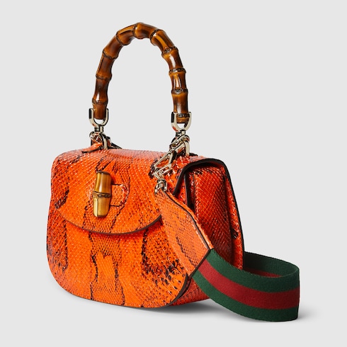 Gucci Bamboo 1947 small python bag in Orange Precious Skins | GUCCI® SI