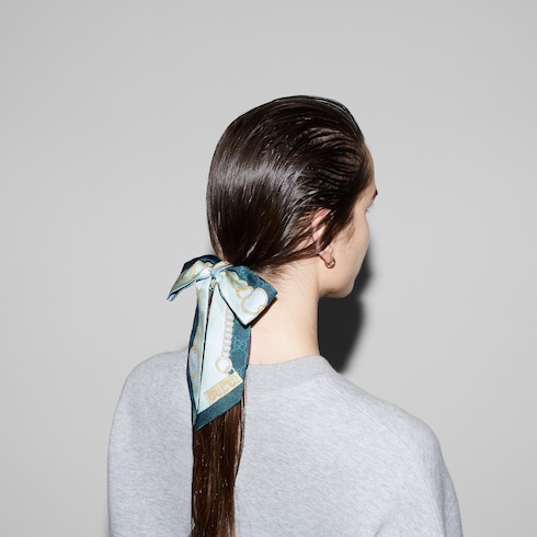 GG Gucci chain silk scrunchie in Blue Undefined | GUCCI® SI