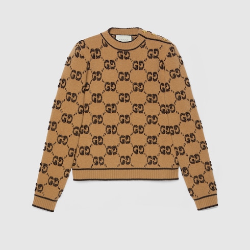 GG wool bouclé jacquard sweater in Beige Ready-to-wear | GUCCI® SI