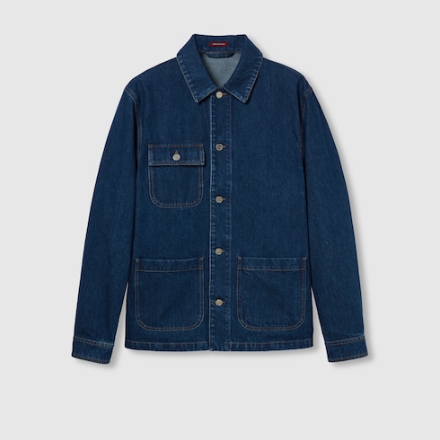 Lasered denim jacket in Blue Undefined | GUCCI® SI