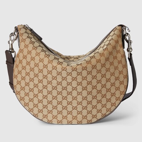 Gucci B medium shoulder bag in beige and dark brown canvas | GUCCI® Canada