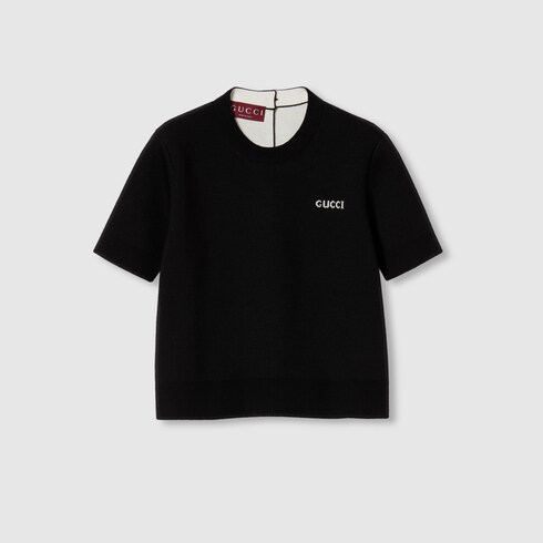 Wool top with Gucci intarsia in black | GUCCI® AE