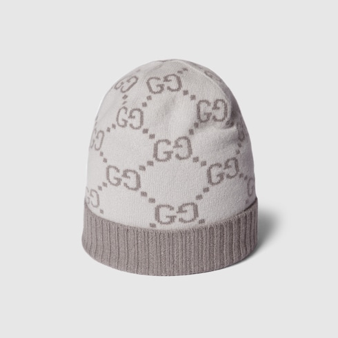 GG cashmere jacquard hat in ivory and light grey | GUCCI® US