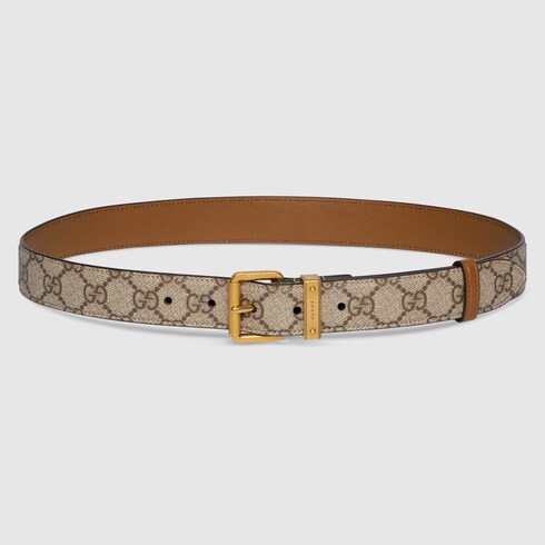 GG Emblem belt with square buckle in Beige Brown GG Canvas | GUCCI® SI