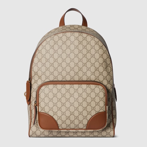 GG Emblem medium backpack in beige and dark brown fabric | GUCCI® DK