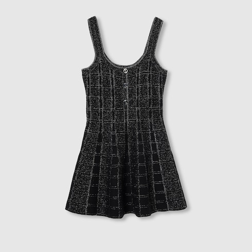 Robe en jacquard de laine et lamé à carreaux en noir et argenté | GUCCI ...