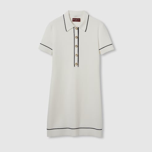 Abito polo in lana fine in bianco | GUCCI® Italia