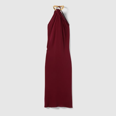 Silk crêpe sablé mid-length dress in Rosso Ancora red | GUCCI® HU