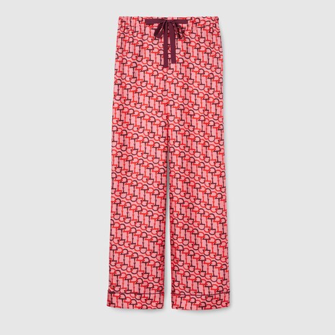 Printed silk pants in pink and Gucci Rosso Ancora red | GUCCI® UK