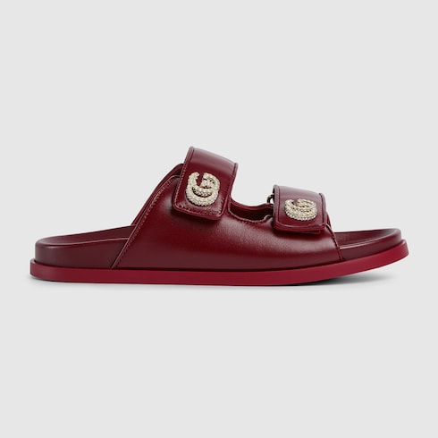 Sandales avec cristaux pour femme en cuir rouge Rosso Ancora | GUCCI® FR
