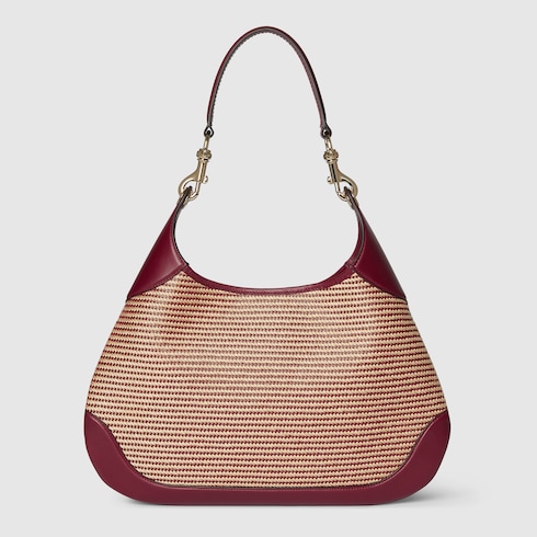 Sac à épaule Gucci B moyen format en rouge Rosso Ancora et effet raphia ...