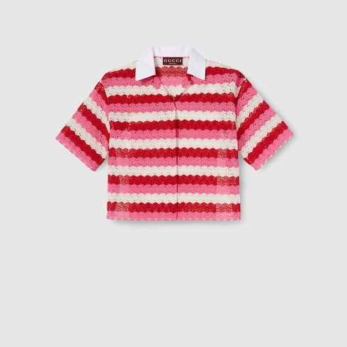 GG macramé shirt in red and pink | GUCCI® AE