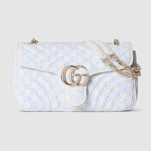 Sac à épaule GG Marmont moyen format en bouclé GG bleu et blanc | GUCCI® Canada