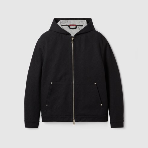 GG cotton denim jacquard zip jacket in black | GUCCI® TR