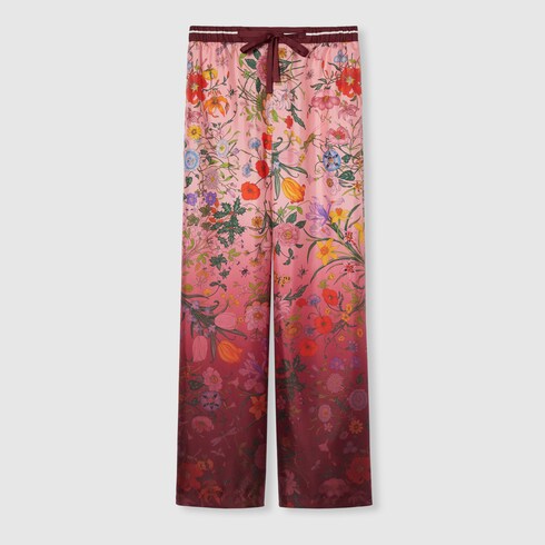 Printed silk pants in pink and rosso ancora red | GUCCI® Australia