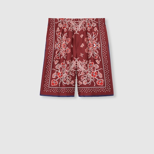 Printed silk twill shorts in Gucci Rosso Ancora red | GUCCI® SG