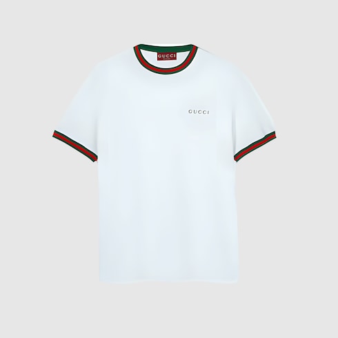 Cotton jersey T-shirt with embroidery in white | GUCCI® ZA
