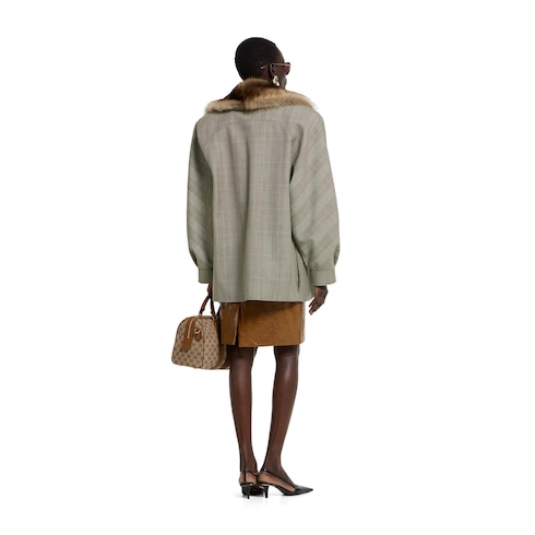 Prince of Wales wool jacket in beige and brown | GUCCI® SE