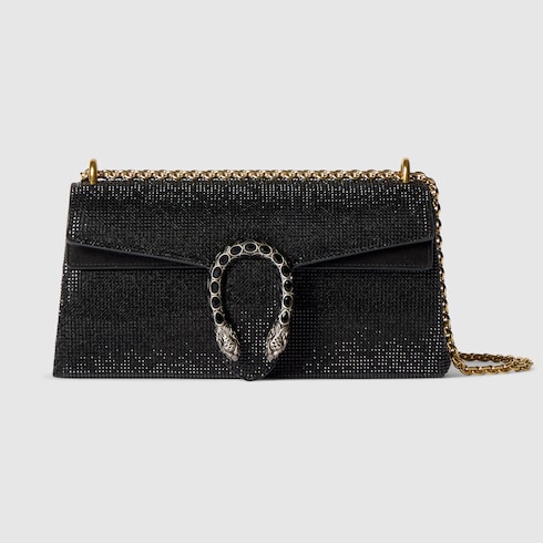Dionysus crystal medium shoulder bag in black suede | GUCCI® UK