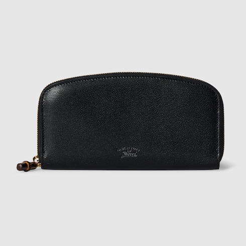 Zip around wallet with bamboo in black leather | GUCCI® CA