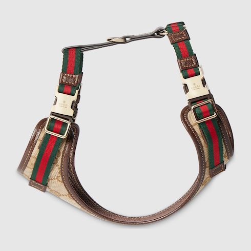Extra-small padded pet harness in sand and brown GG canvas | GUCCI® AU