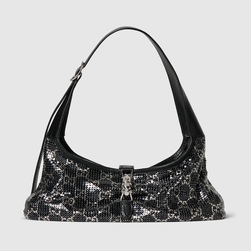 Jackie Slim metallic evening bag in black and silver GG mesh | GUCCI® US