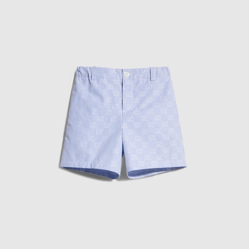 Children's GG striped poplin shorts in white and light blue | GUCCI® UK