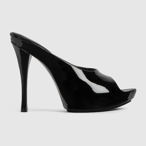 Mules à plateforme stiletto pour femme en cuir verni noir | GUCCI® CH