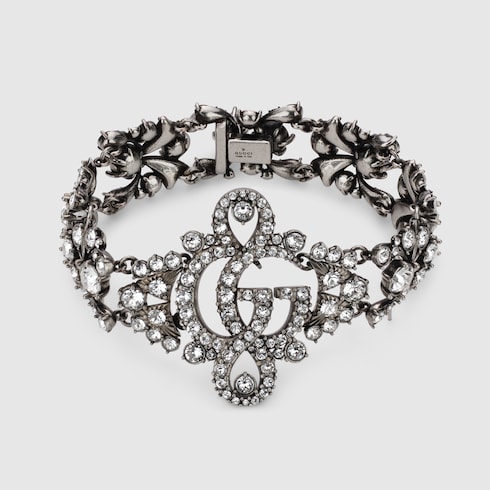 GG Marmont crystal bracelet in palladium-toned brass | GUCCI® US