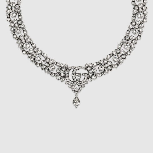Collier ras de cou en cristaux GG Marmont en laiton palladié | GUCCI® FR