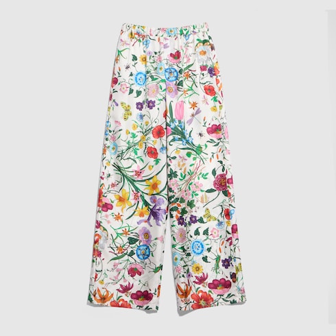 Pantalón de sarga de seda con estampado en multicolor | GUCCI® ES