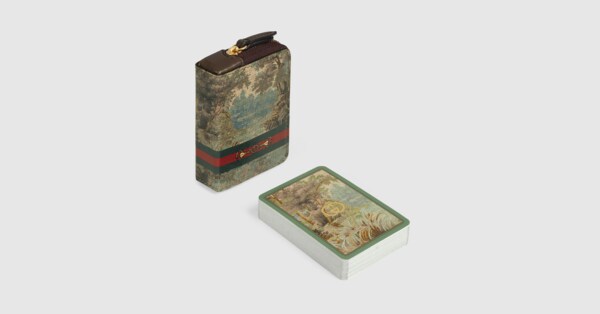 Radura print playing card set in brown and green Demetra | GUCCI® UK