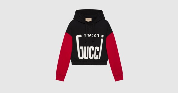 Felpa in cotone 1921 Gucci in nero e rosso | GUCCI® Italia