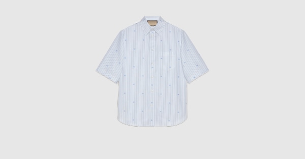 Cotton striped shirt with embroidery in light blue and white | GUCCI ...