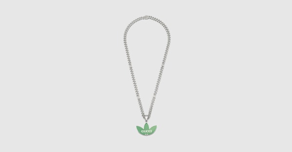 adidas x Gucci necklace with Trefoil-shaped pendant in palladium-toned ...