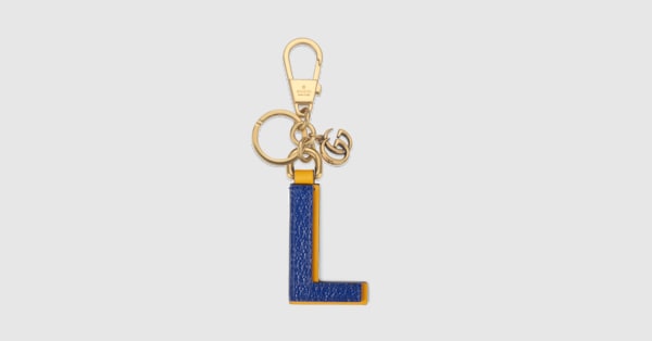 Letter L keychain in blue and yellow leather | GUCCI® 香港