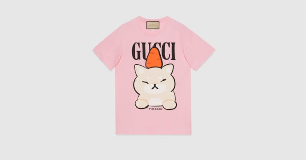 Gucci animal print cotton T-shirt in pink | GUCCI® 香港
