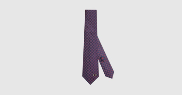 GG silk jacquard tie in dark blue and red | GUCCI® US