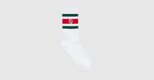 Chaussettes en coton à motif GG enlacés rond en blanc | GUCCI® FR