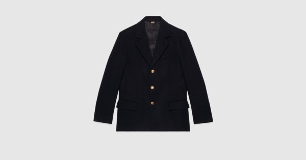 Wool felt jacket with Gucci cities label in navy | GUCCI® Canada