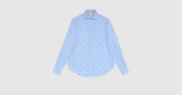 Light Blue Cotton Symbols Fil Coupé Shirt | GUCCI® Canada