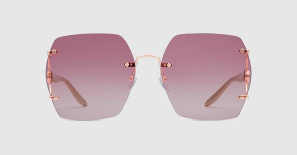 Geometric frame sunglasses in rose gold-toned metal | GUCCI® US