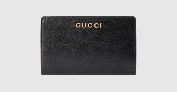 Card case wallet with Gucci script in Black Leather | GUCCI® SI