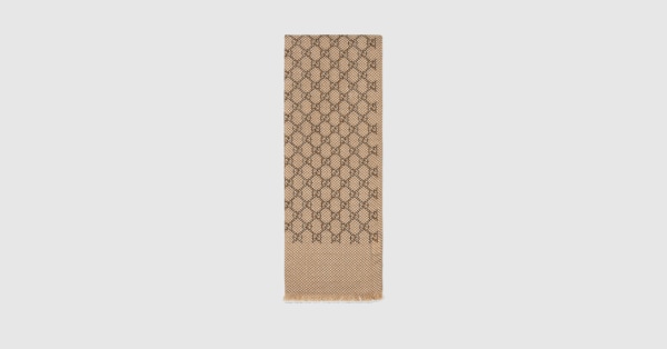 GG damier wool silk stole in beige and ebony | GUCCI® DK